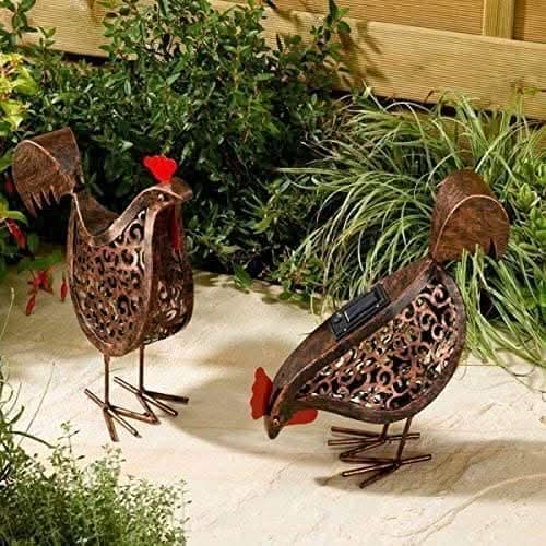 Solar Powered LED Decorative Hen Light Garden Ornaments - Set of Two