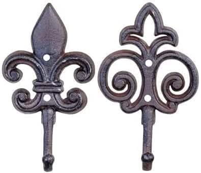 Set of 2 Cast Iron Decorative Filigree Hanging Hooks Heavy Duty Vintag